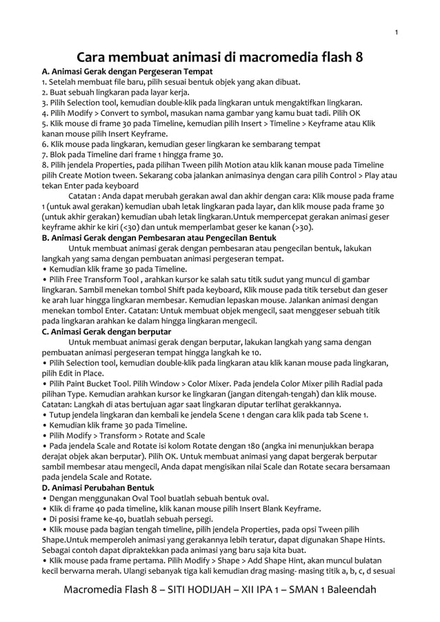 Cara membuat animasi macromedia flash 8 | DOCX
