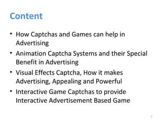 Animated captchas and games for advertising | PPT