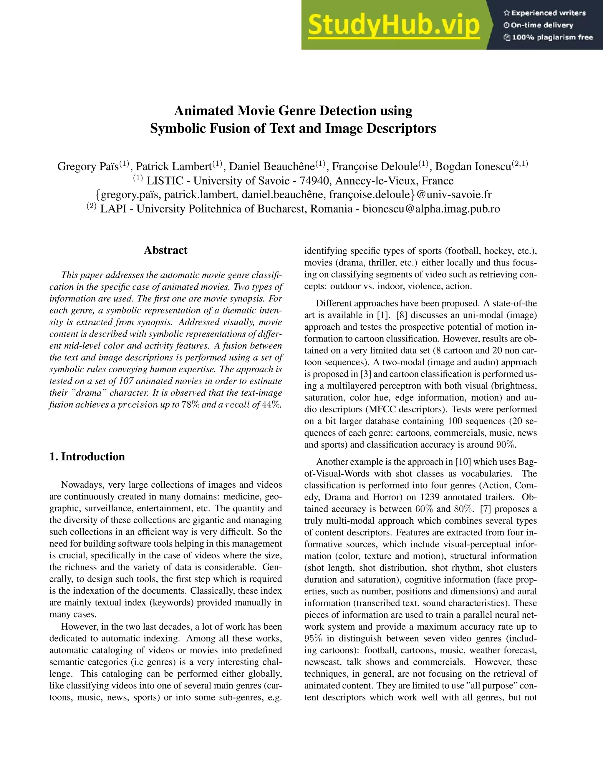 Animated Movie Genre Detection Using Symbolic Fusion Of Text And Image ...