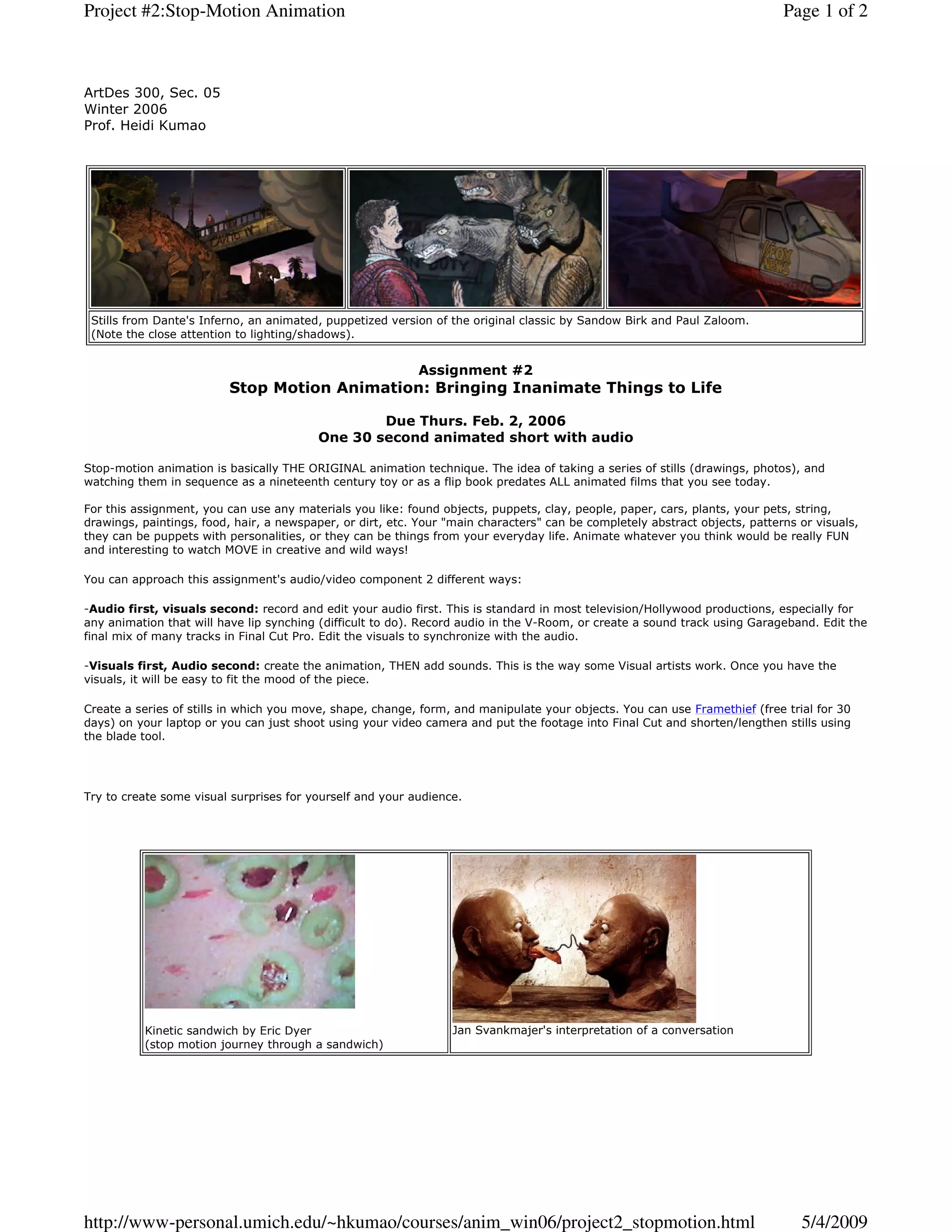 Animation assignment inanimate to life | PDF | Computer Animation ...