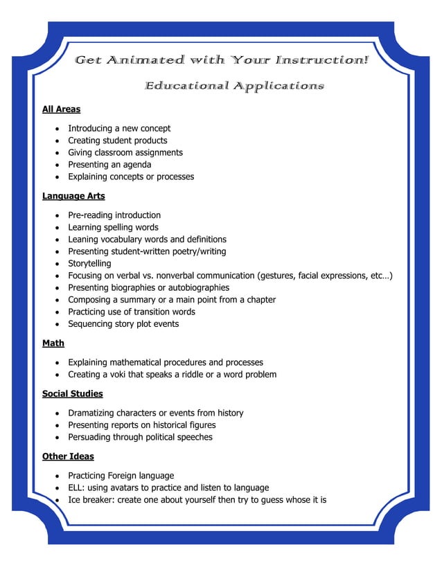 Animation education handout | DOCX | Computer Animation | Computer Software and Applications