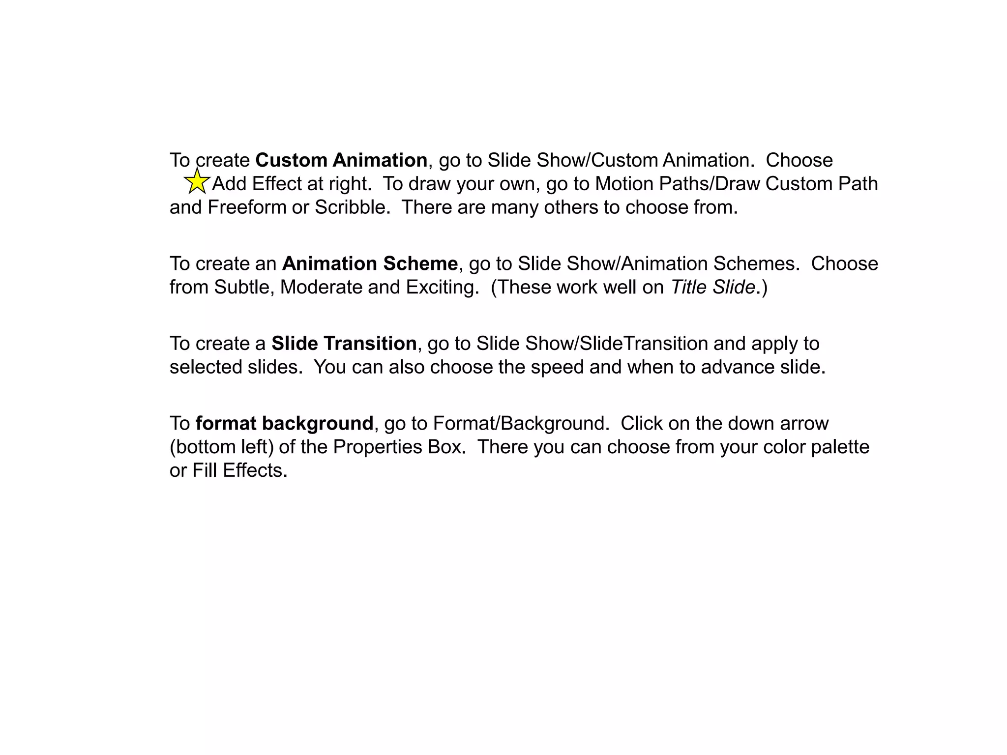 Animation instructions | PPT