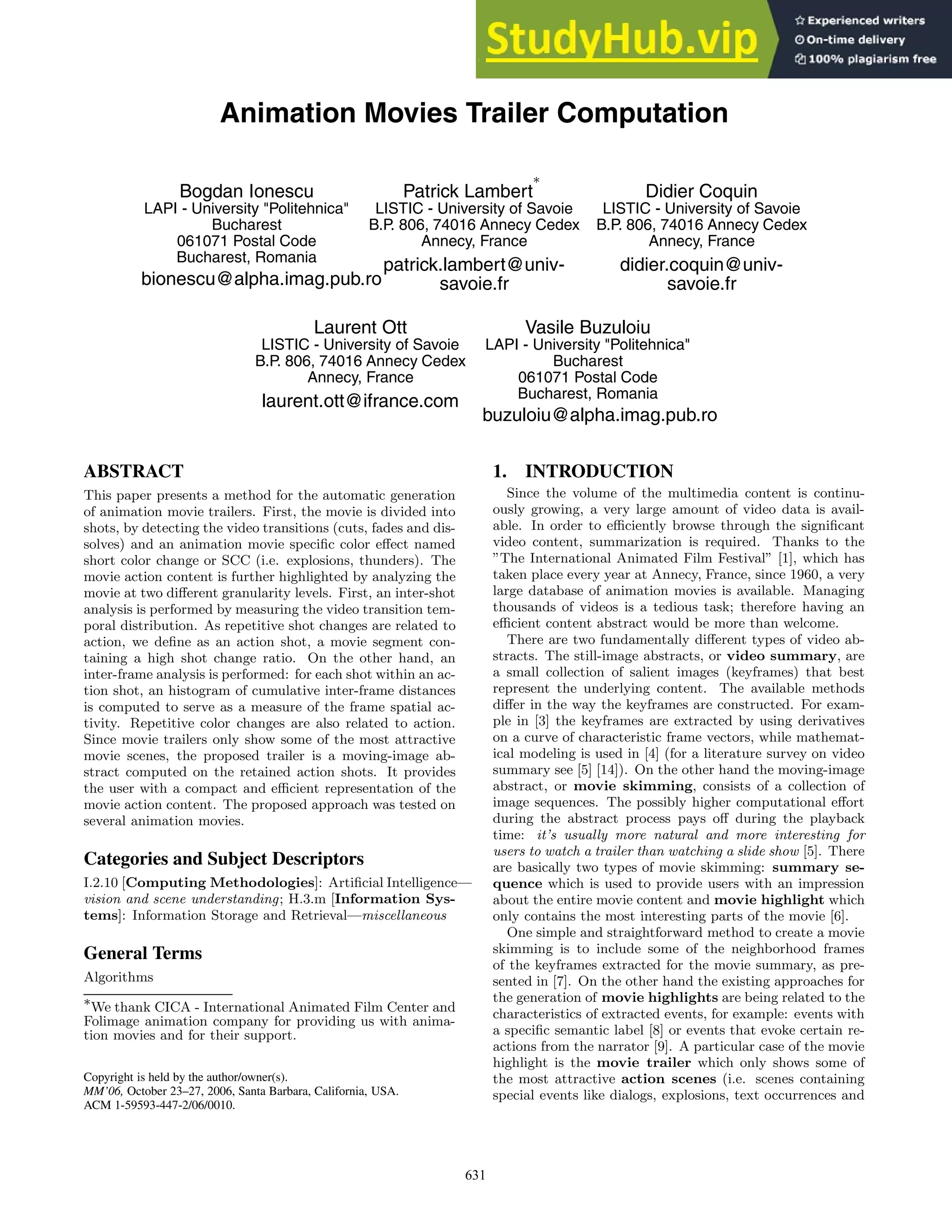 Animation Movies Trailer Computation | PDF