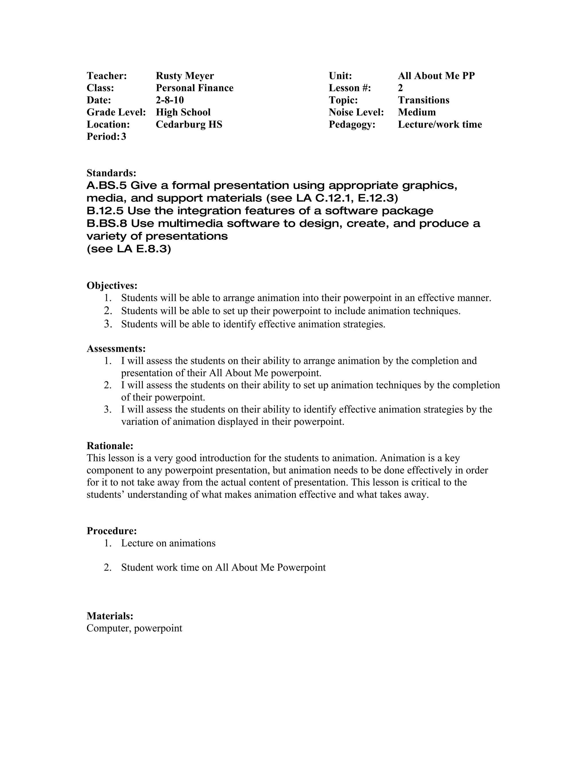 Animations Lesson Plan | DOC