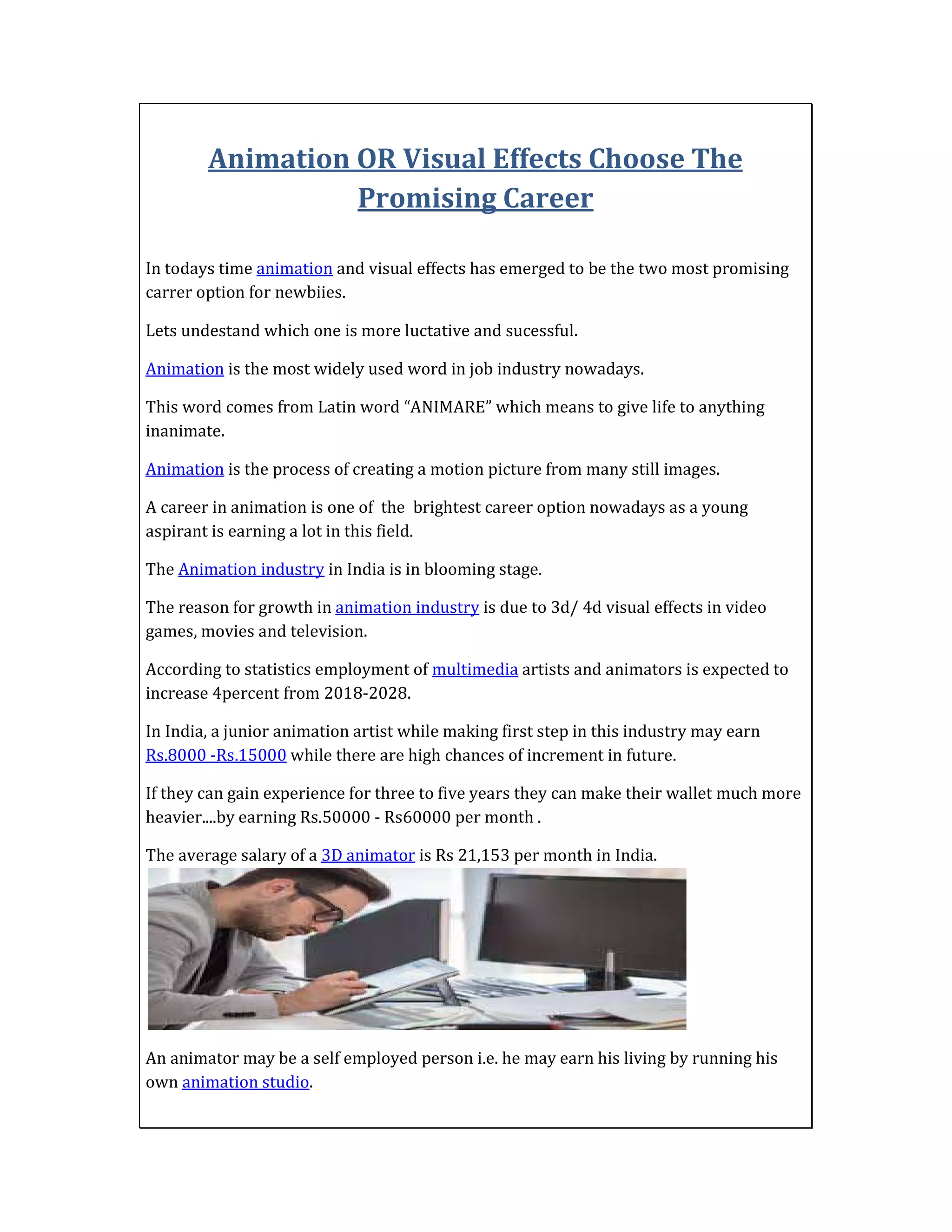 Animation OR Visual Effects Choose The Promising Career | PDF