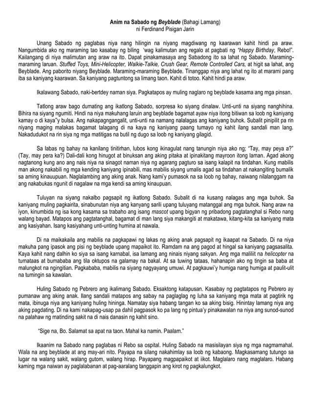 Anim na sabado ng beyblade | DOCX