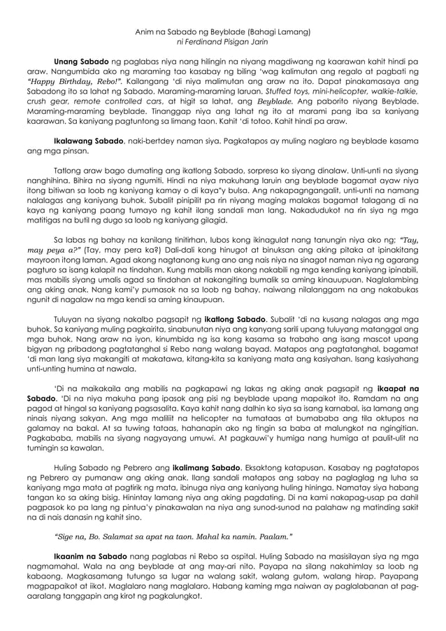 Anim na Sabado ng Beyblade ni Ferdinand Jarin | DOCX