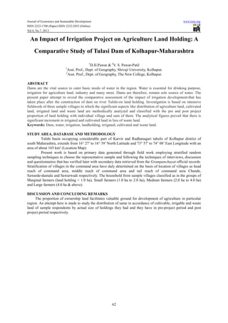 An impact of irrigation project on agriculture land holding a ...