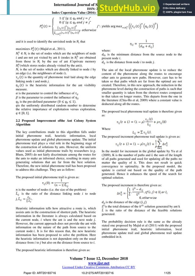 An Improved Ant Colony System Algorithm For Solving Shortest Path Network Problems Pdf