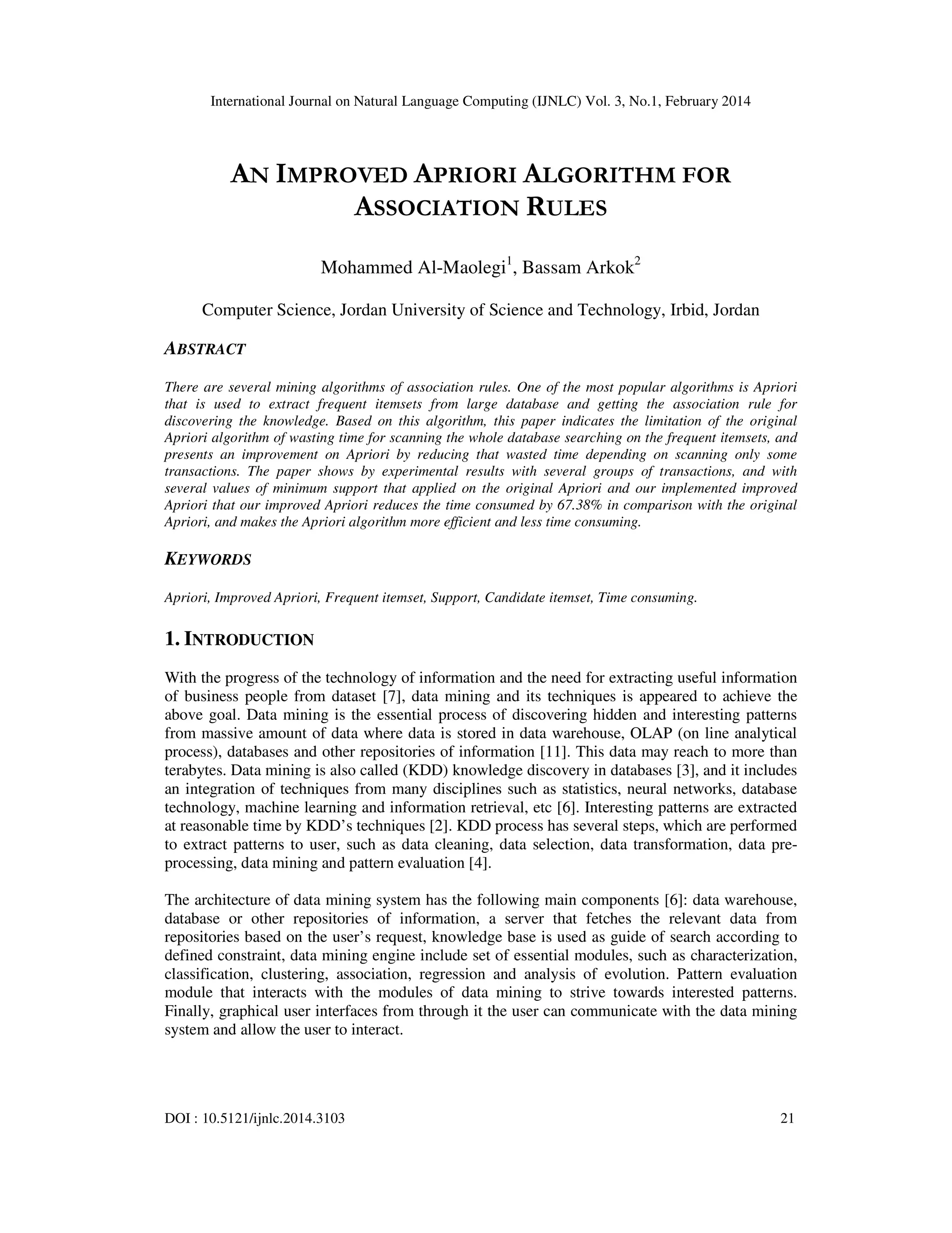 An Improved Apriori Algorithm For Association Rules Pdf