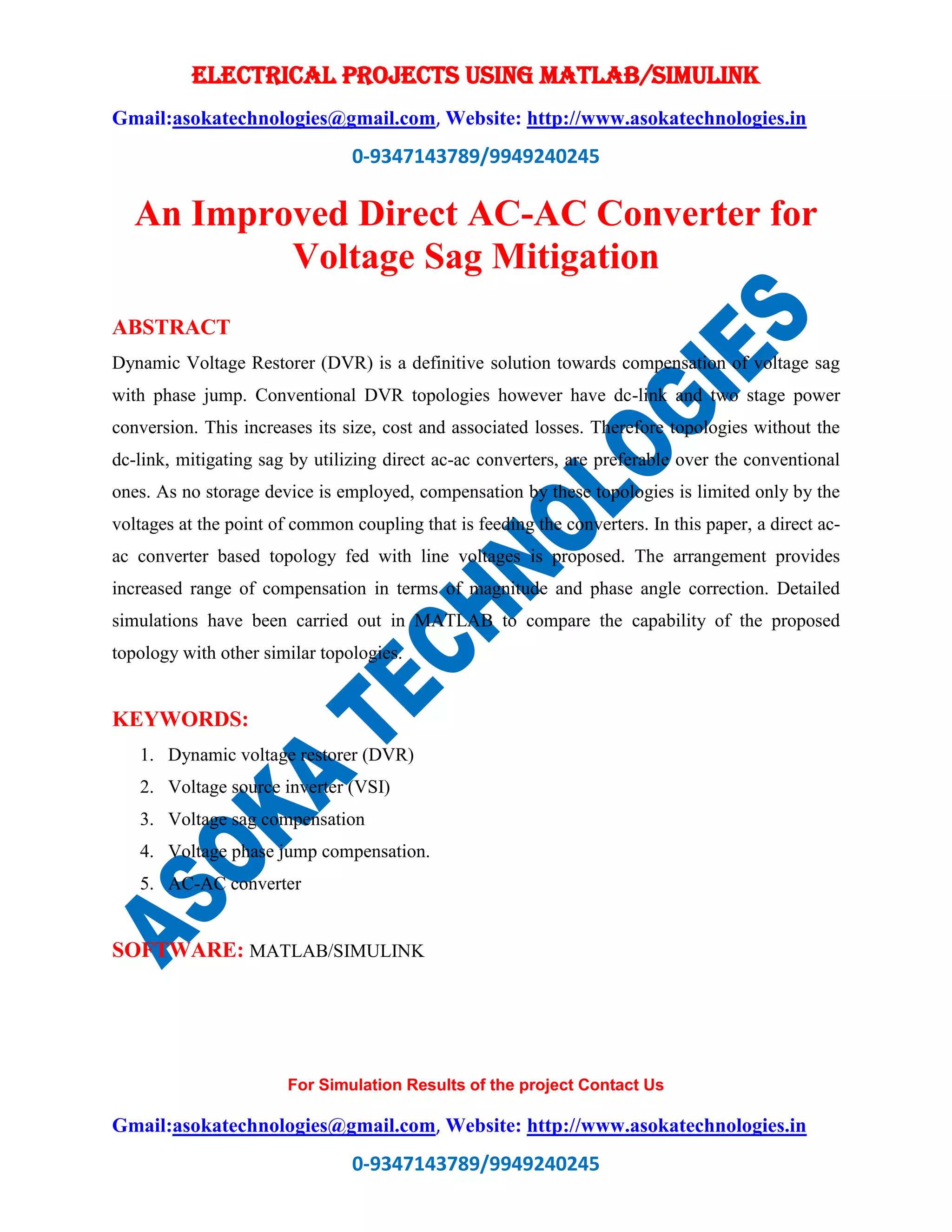 An Improved Direct AC-AC Converter for Voltage Sag Mitigation | PDF