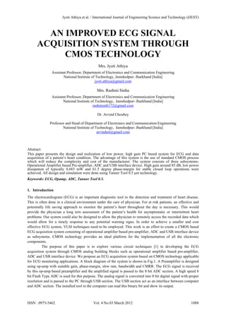 AN IMPROVED ECG SIGNAL ACQUISITION SYSTEM THROUGH CMOS TECHNOLOGY | PDF