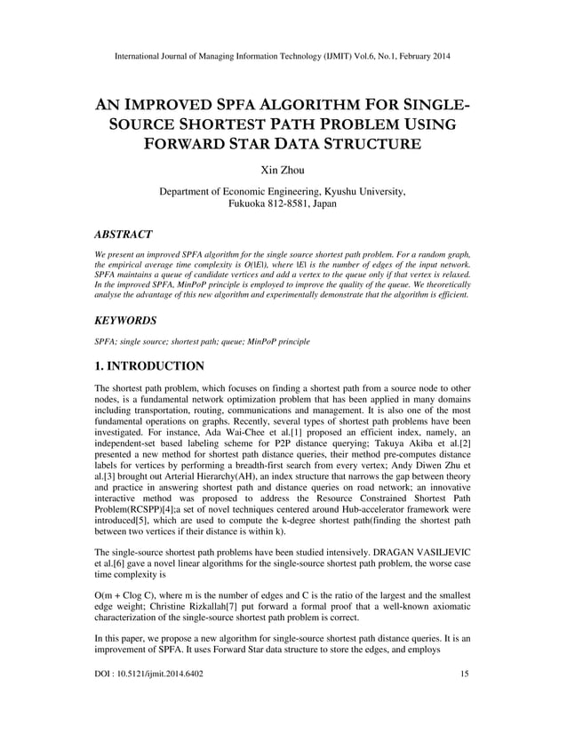 An Improved Spfa Algorithm For Single Source Shortest Path Problem