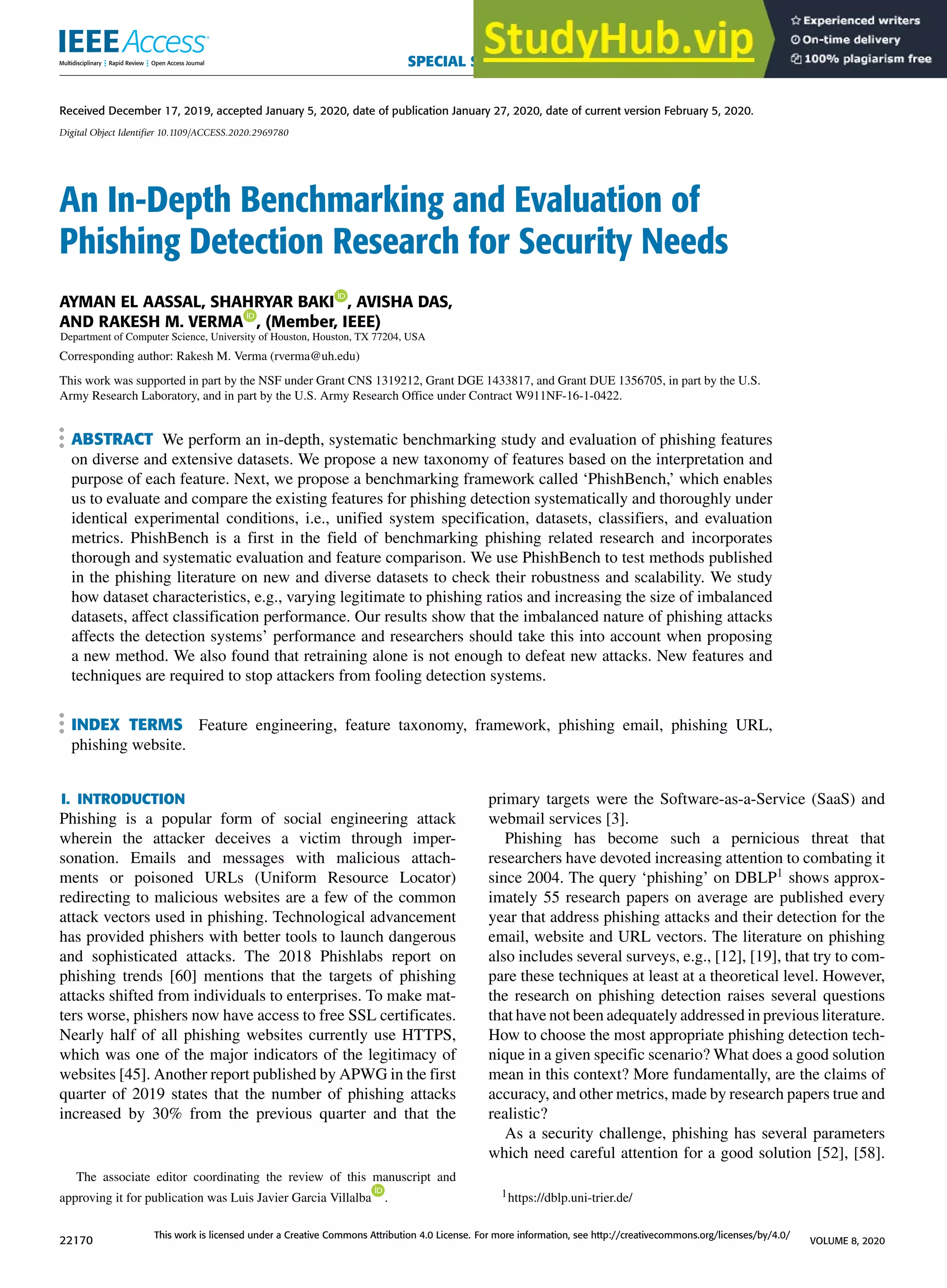 An In-Depth Benchmarking And Evaluation Of Phishing Detection Research For Security Needs | PDF