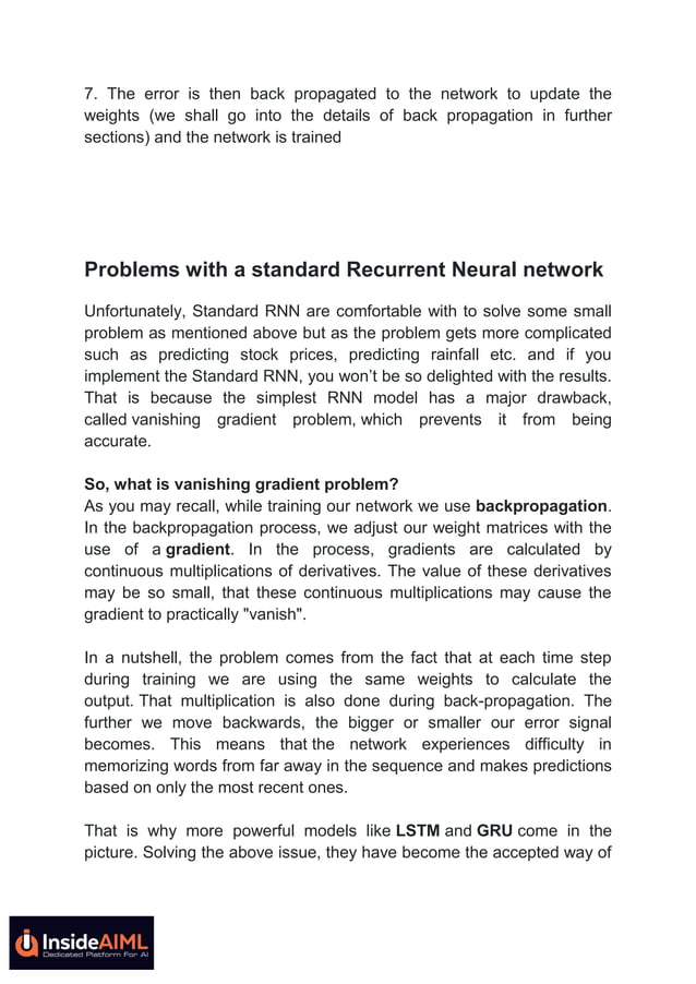 An In-Depth Explanation of Recurrent Neural Networks (RNNs) - InsideAIML | PDF