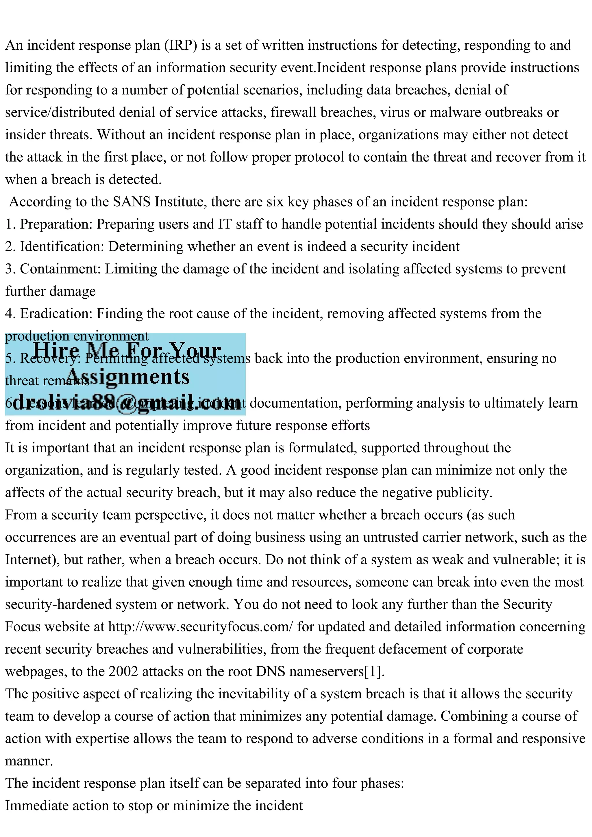 An incident response plan (IRP) is a set of written instructions for.pdf