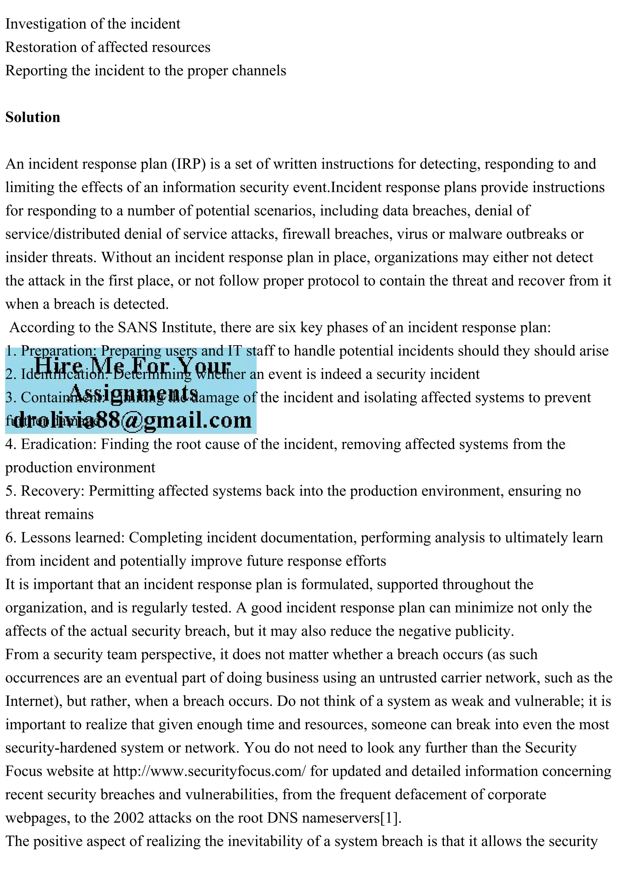 An incident response plan (IRP) is a set of written instructions for.pdf