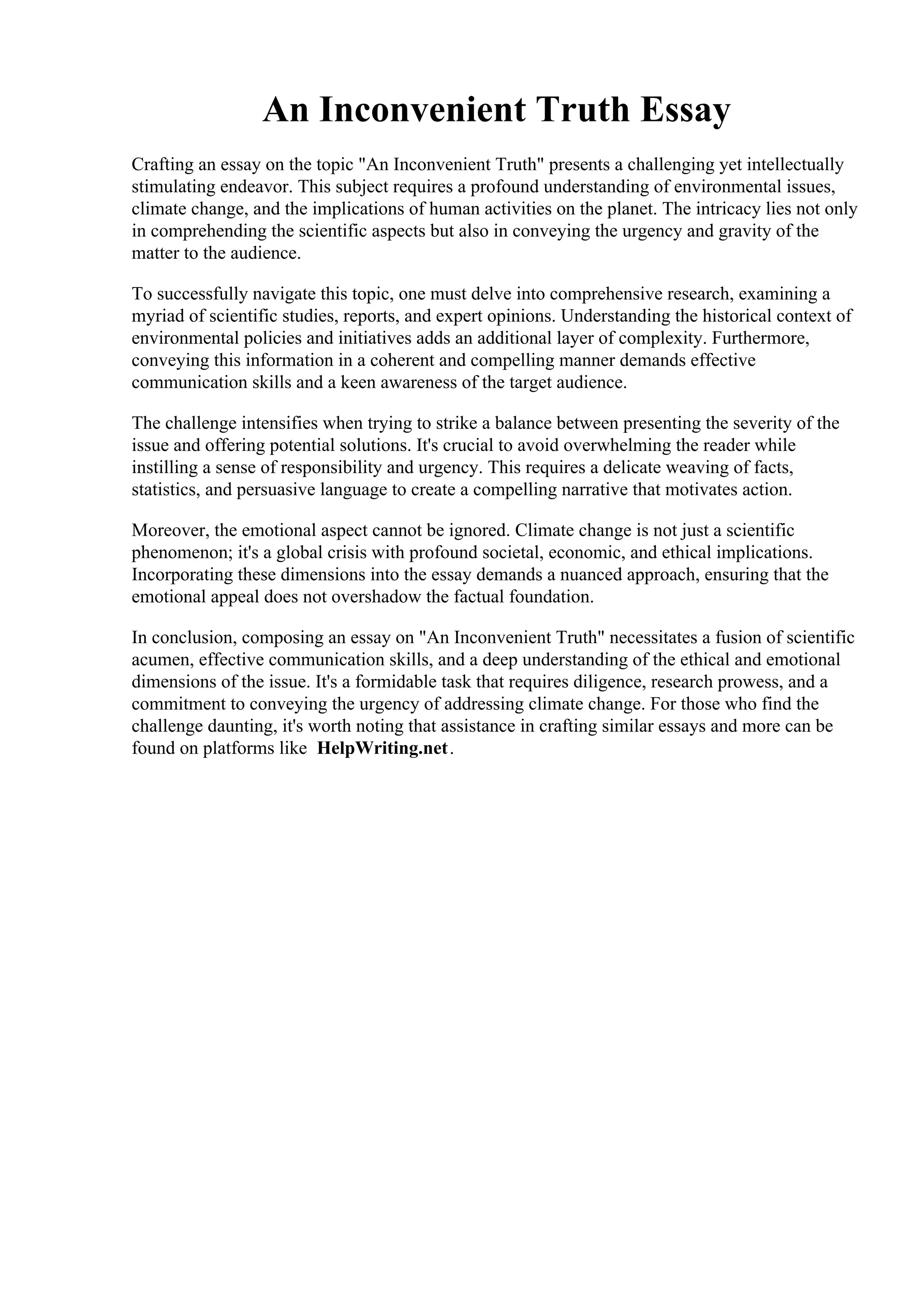 An Inconvenient Truth Essay | PDF