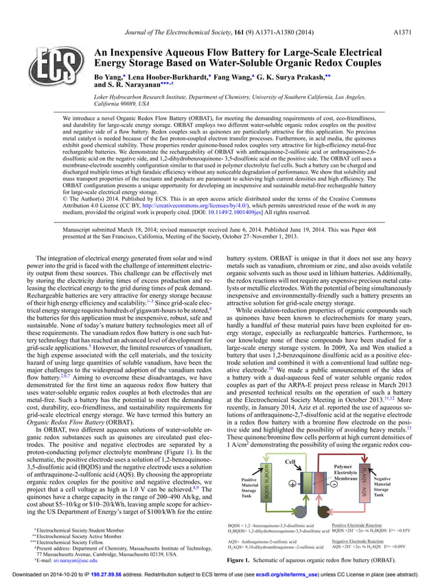 An inexpensive aqueous flow battery for large scale electrical energy ...