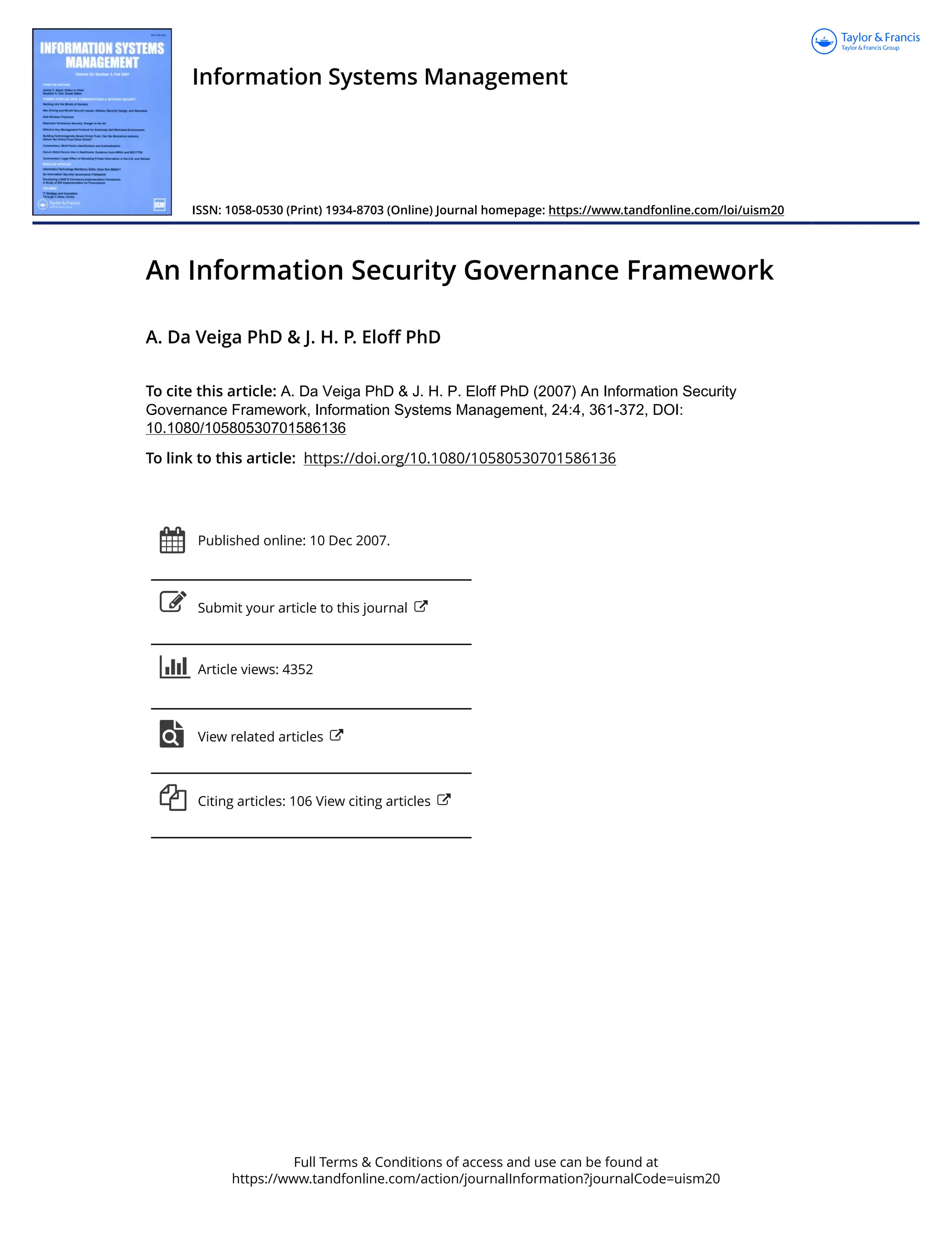 An Information Security Governance Framework Pdf