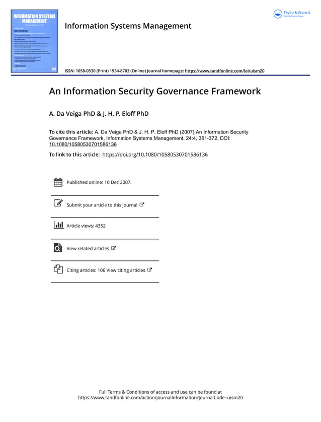 An information security governance framework | PDF