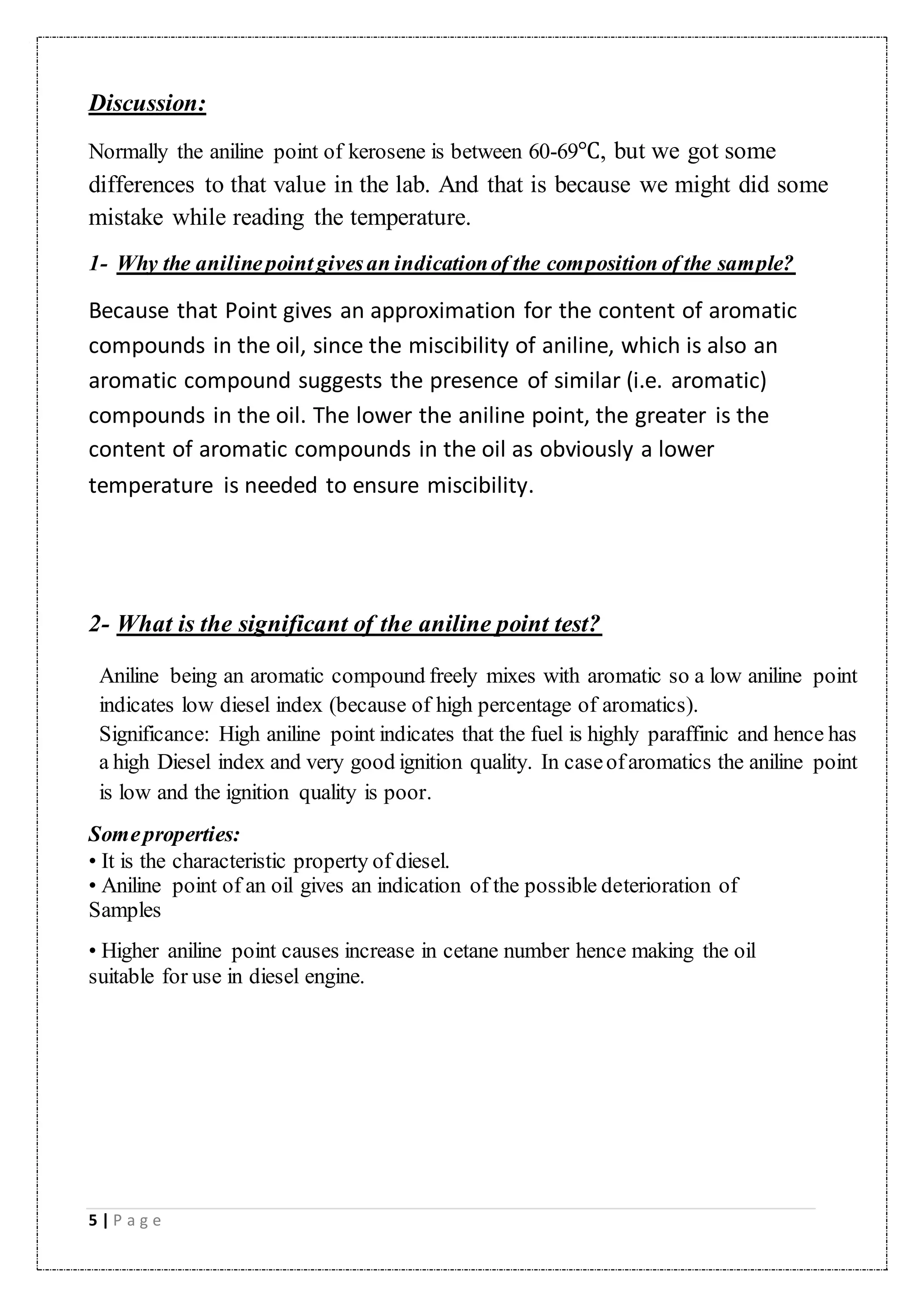Aniline point determination by-diar ismail | DOCX