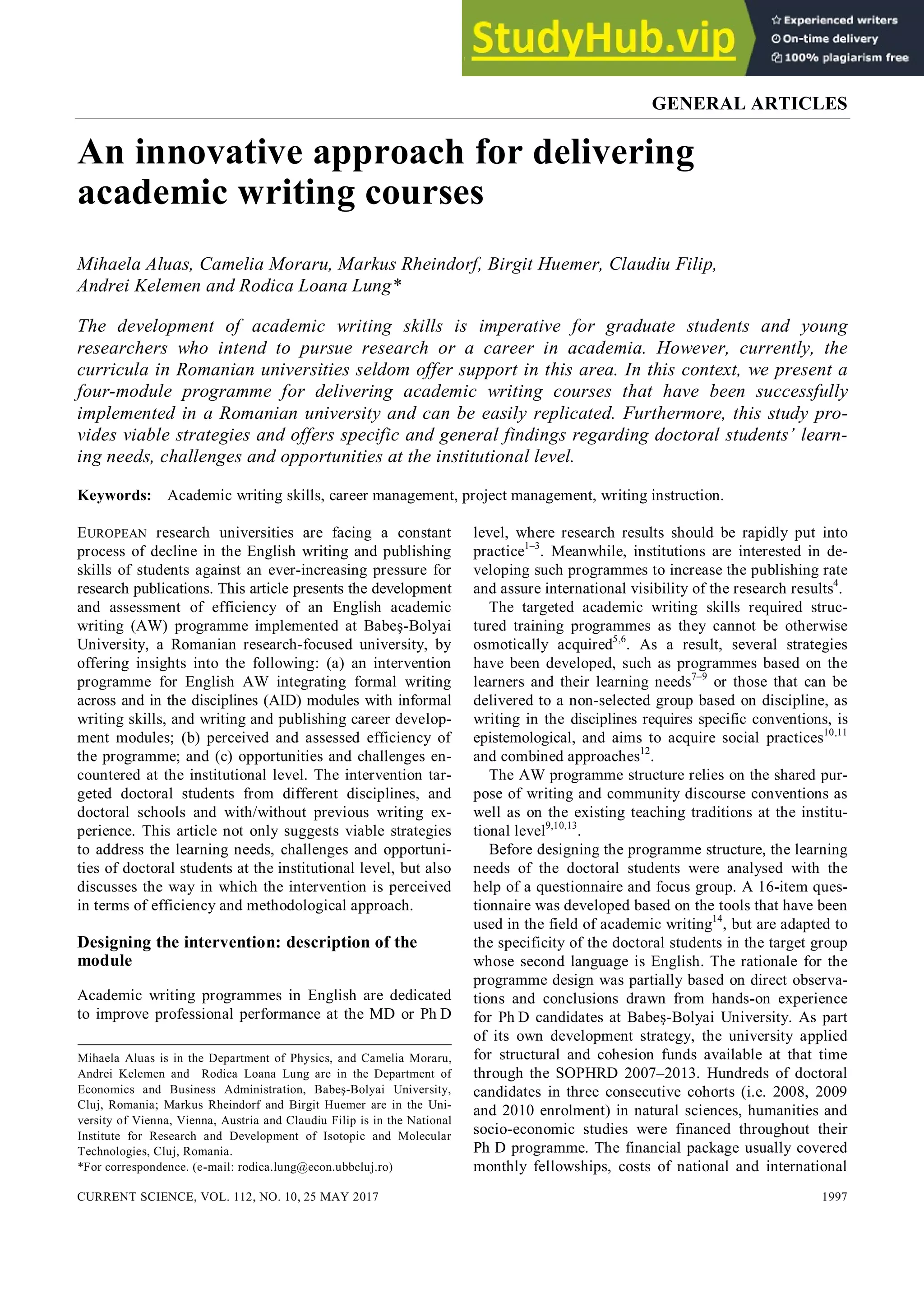 An Innovative Approach For Delivering Academic Writing Courses | PDF