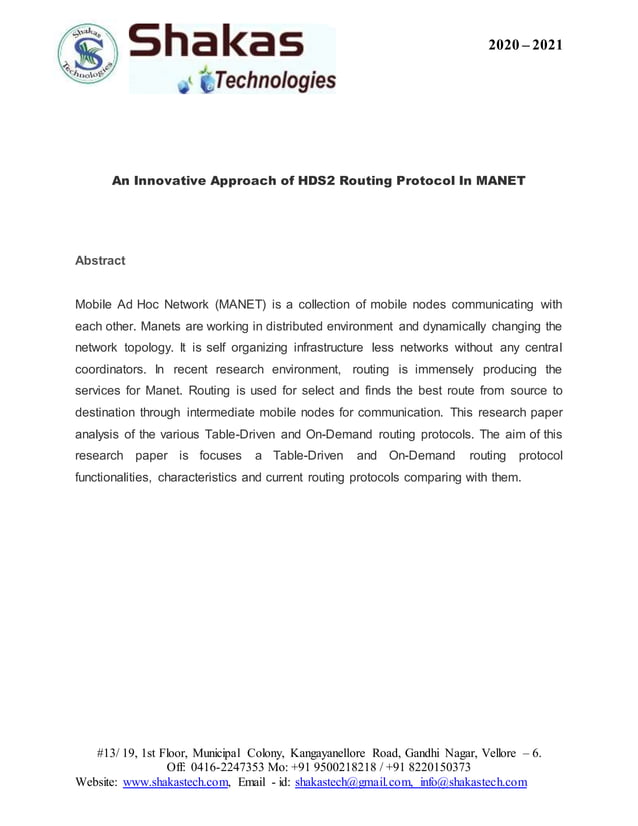 An Innovative Approach Of Hds2 Routing Protocol In Manet Pdf