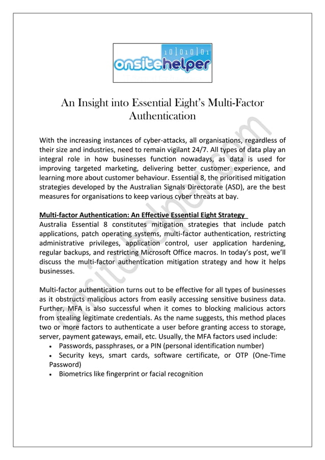 An Insight into Essential Eight’s Multi-Factor Authentication | PDF | Information and Network ...
