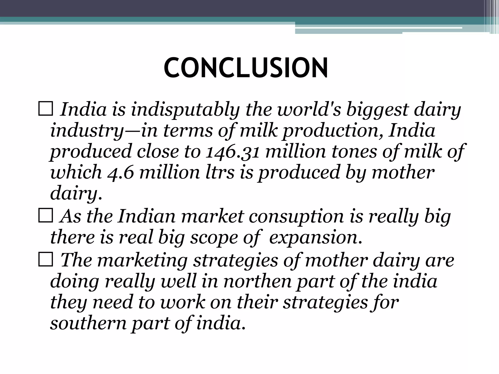 An insight into the marketing strategies of mother dairy | PPTX