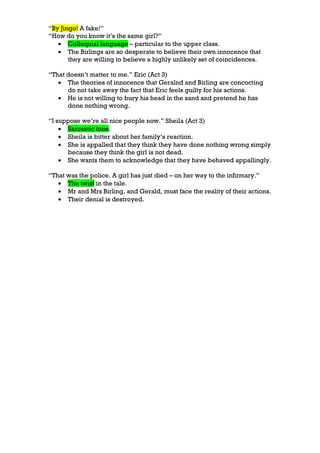 GCSE An Inspector Calls FULL Quotes List (AQA) Payhip, 51% OFF