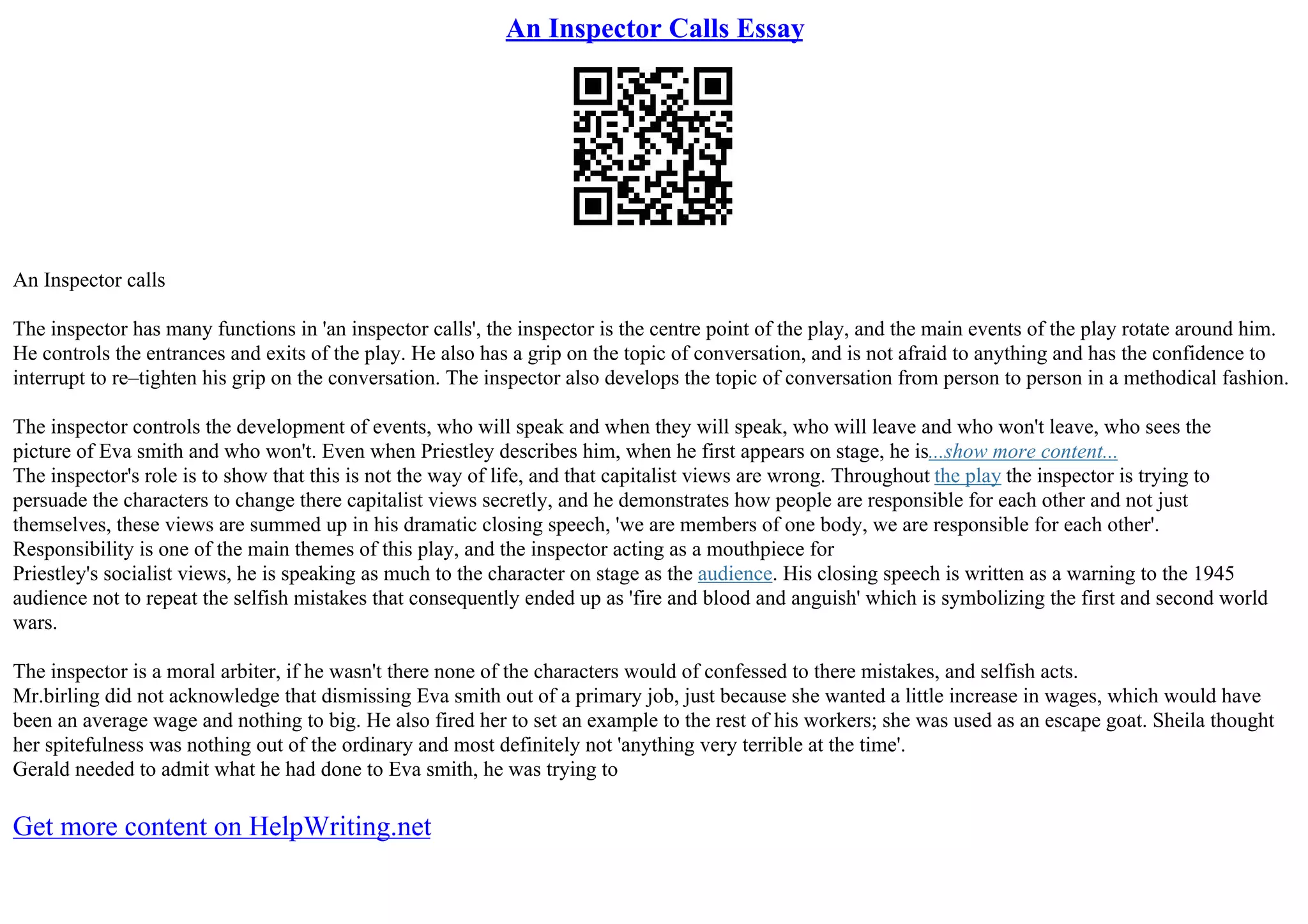An Inspector Calls Essay | PDF