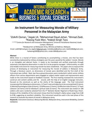 An Instrument For Measuring Morale Of Military Personnel In The ...