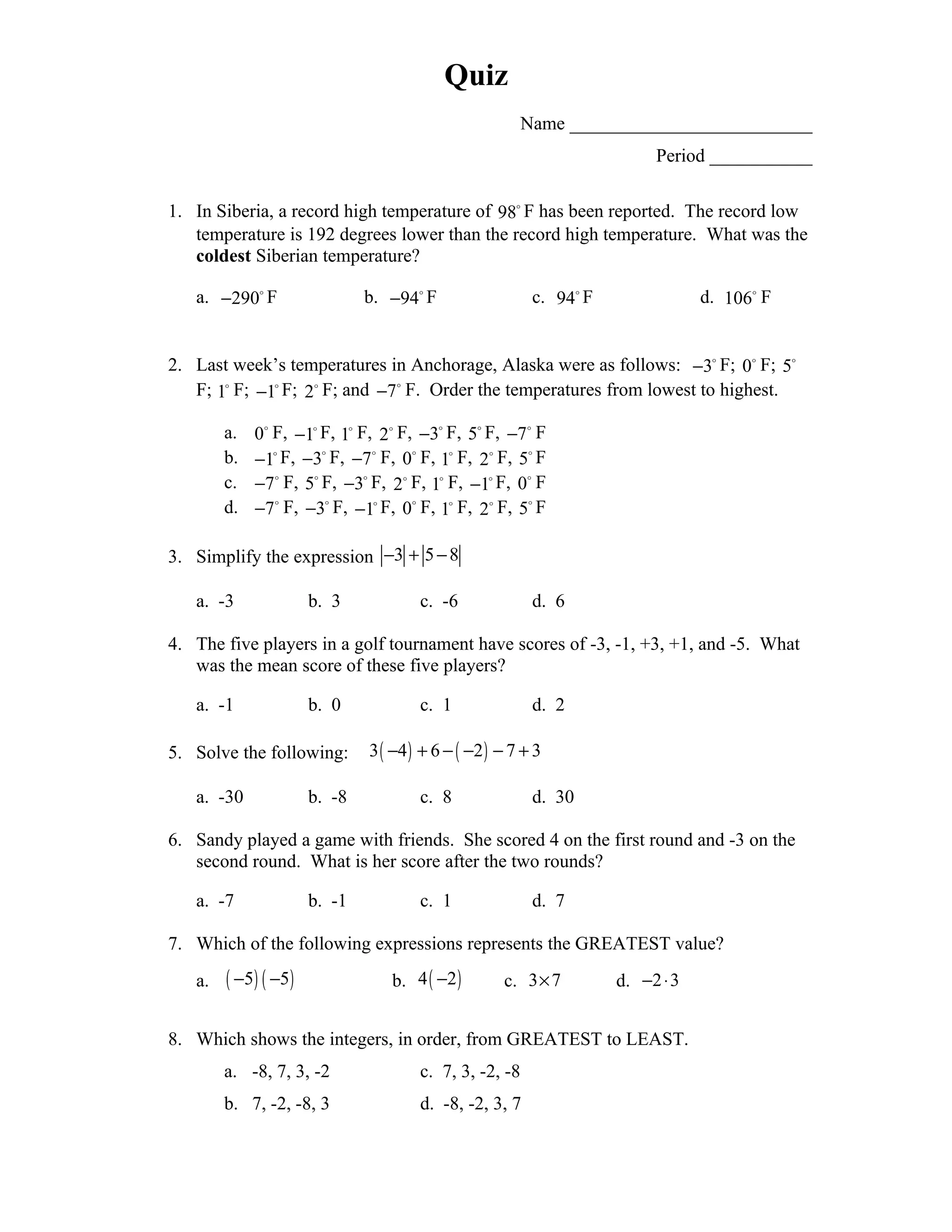 An integer quiz | DOC