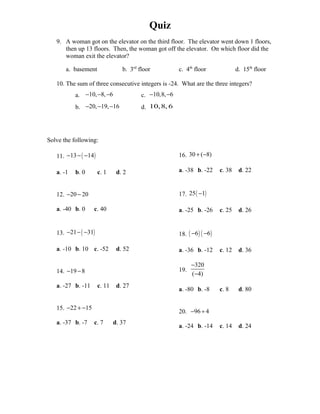 An integer quiz | PDF