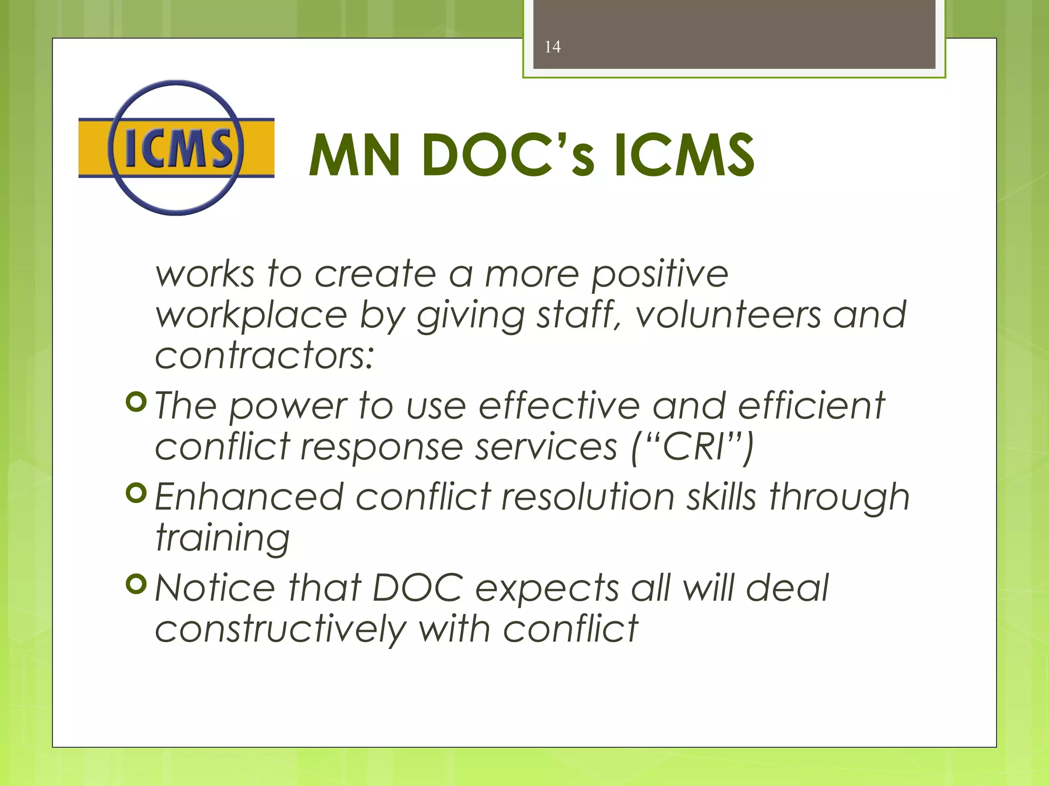 An Integrated Conflict Management System in Corrections | PPT