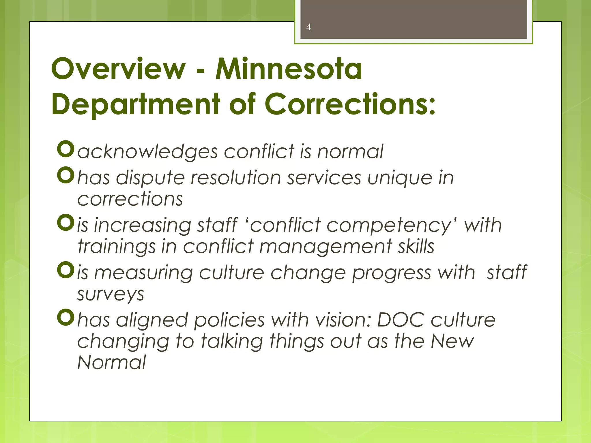 An Integrated Conflict Management System in Corrections | PPT