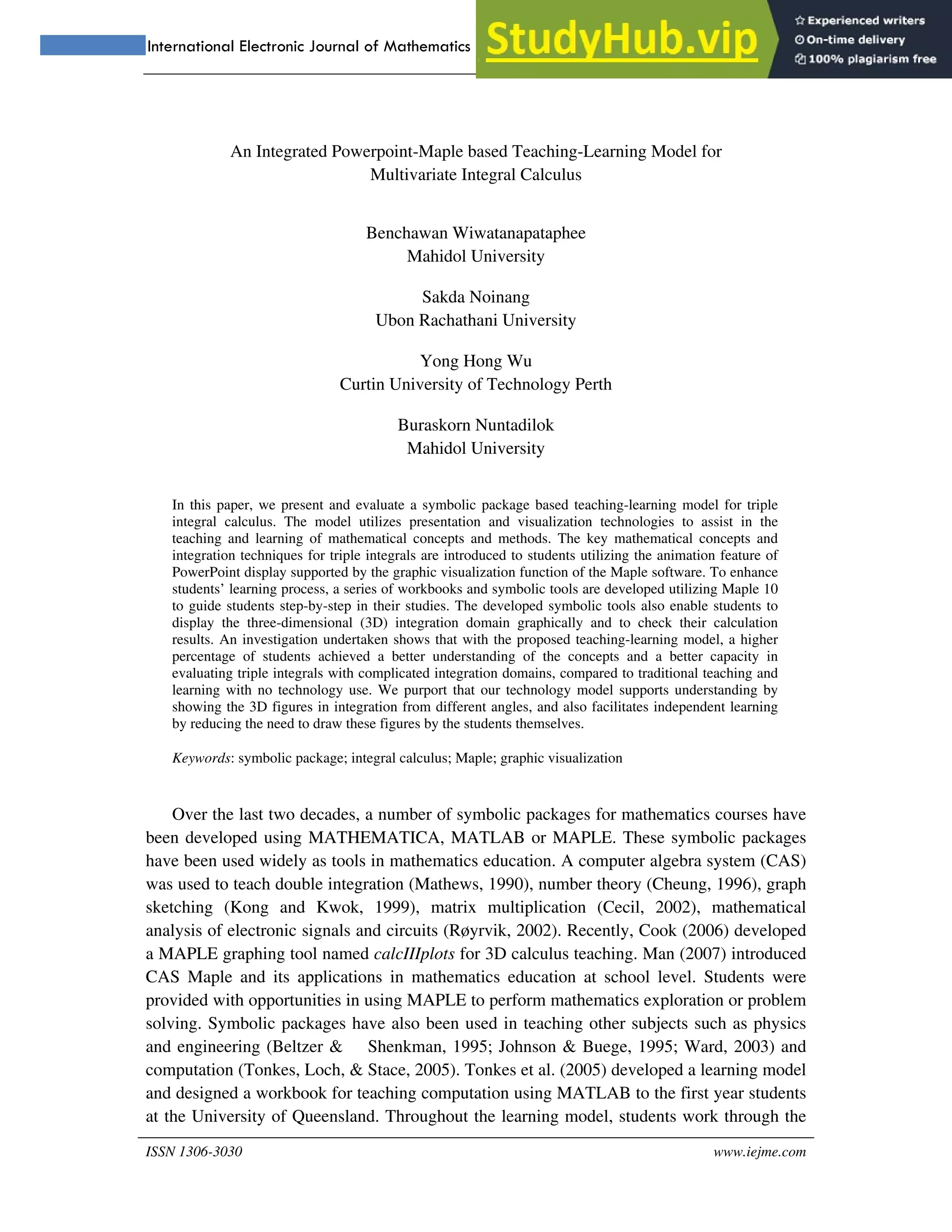 An Integrated Powerpoint-Maple Based Teaching-Learning Model for ...