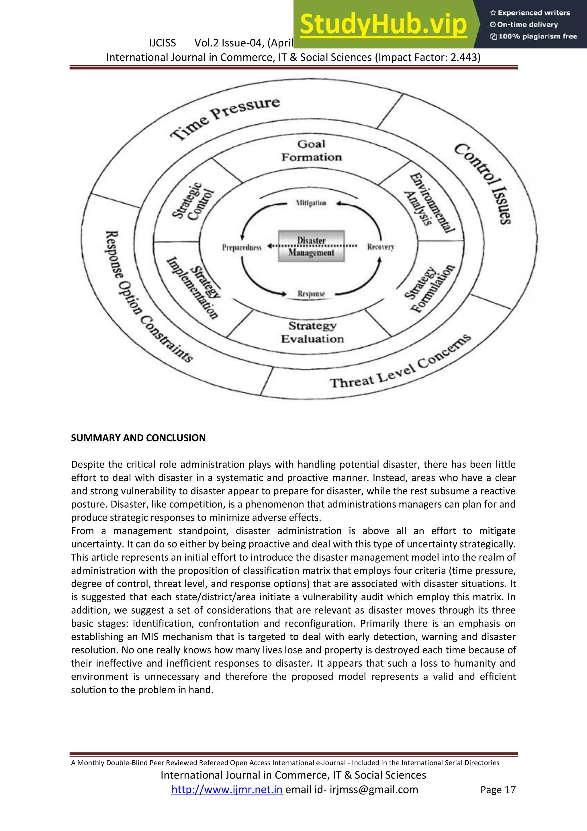 AN INTEGRATED STRATEGIC DISASTER MANAGEMENT MODEL FOR ADMINISTRATION | PDF