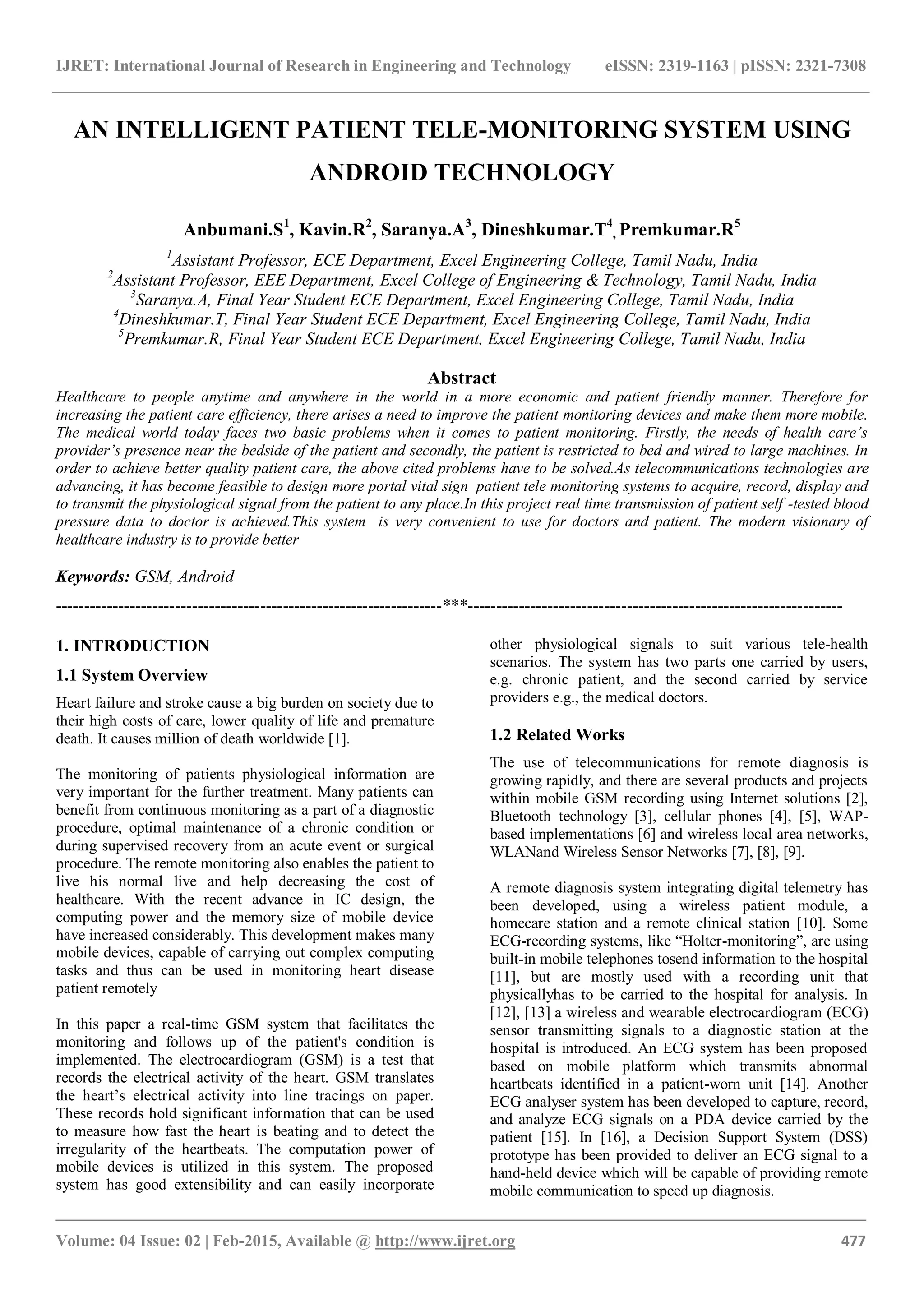 An intelligent patient tele monitoring system using android technology ...