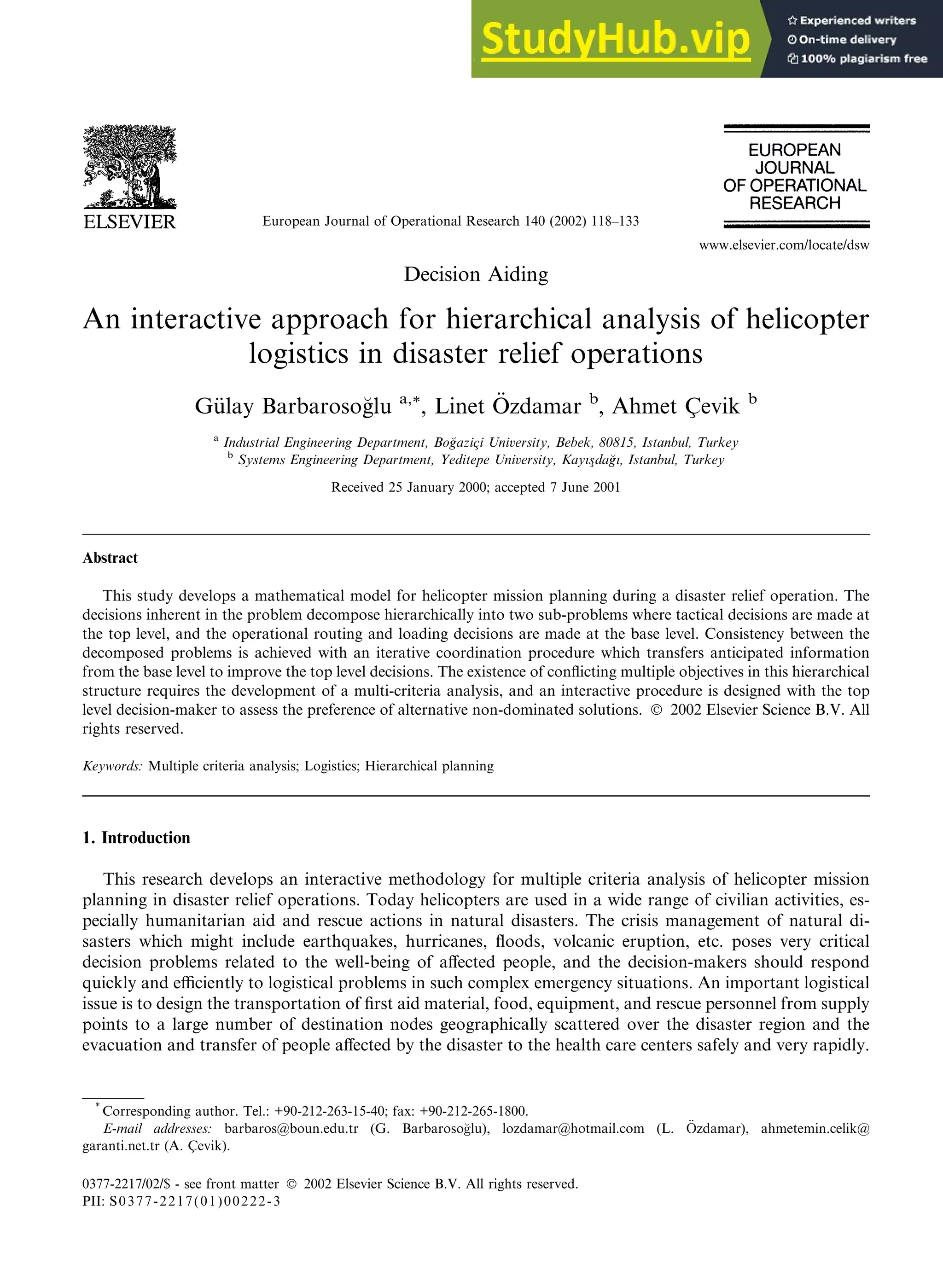 An Interactive Approach For Hierarchical Analysis Of Helicopter Logistics In Disaster Relief ...