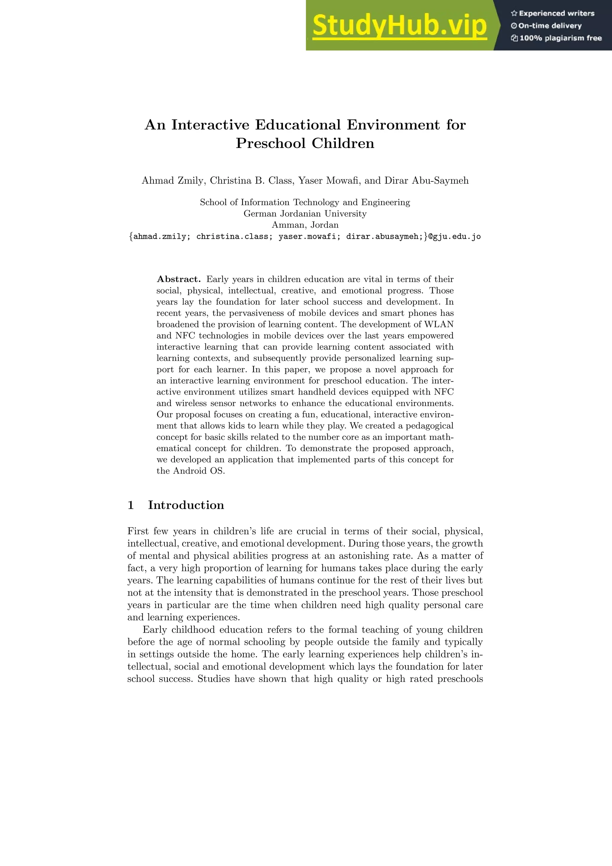 An Interactive Educational Environment For Preschool Children | PDF ...