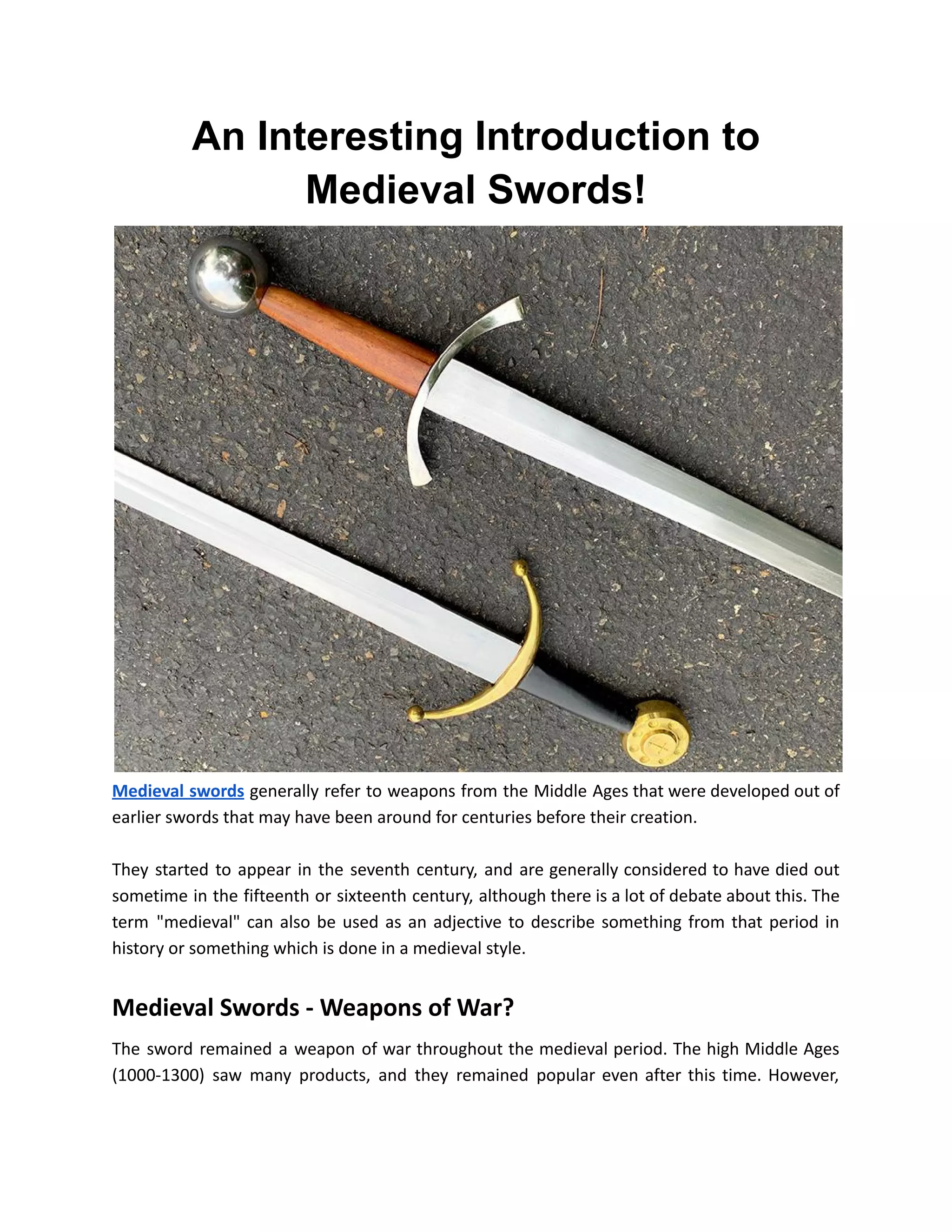 An Interesting Introduction to Medieval Swords! | PDF