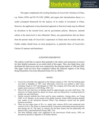 An Internalization Approach To Joint Ventures The Case Of Coca-Cola In China | PDF | Large ...
