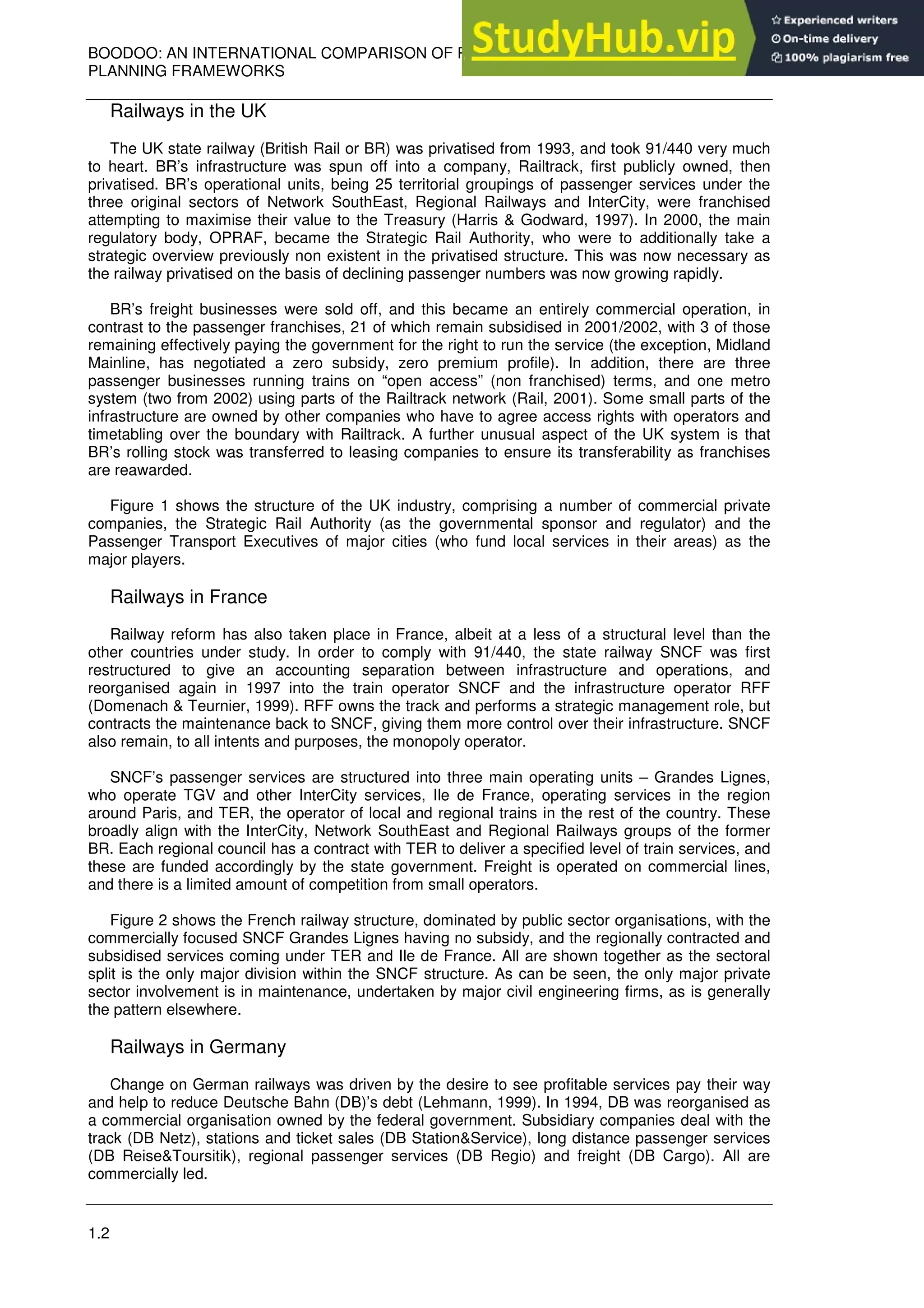An international comparison of railway organisational and planning ...