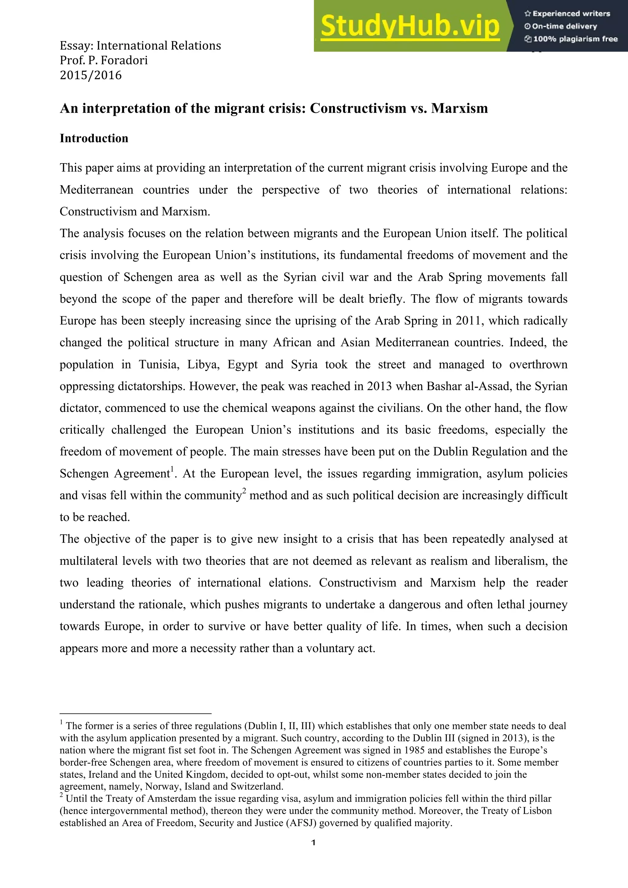 An Interpretation Of The Migrant Crisis Constructivism Vs. Marxism | PDF