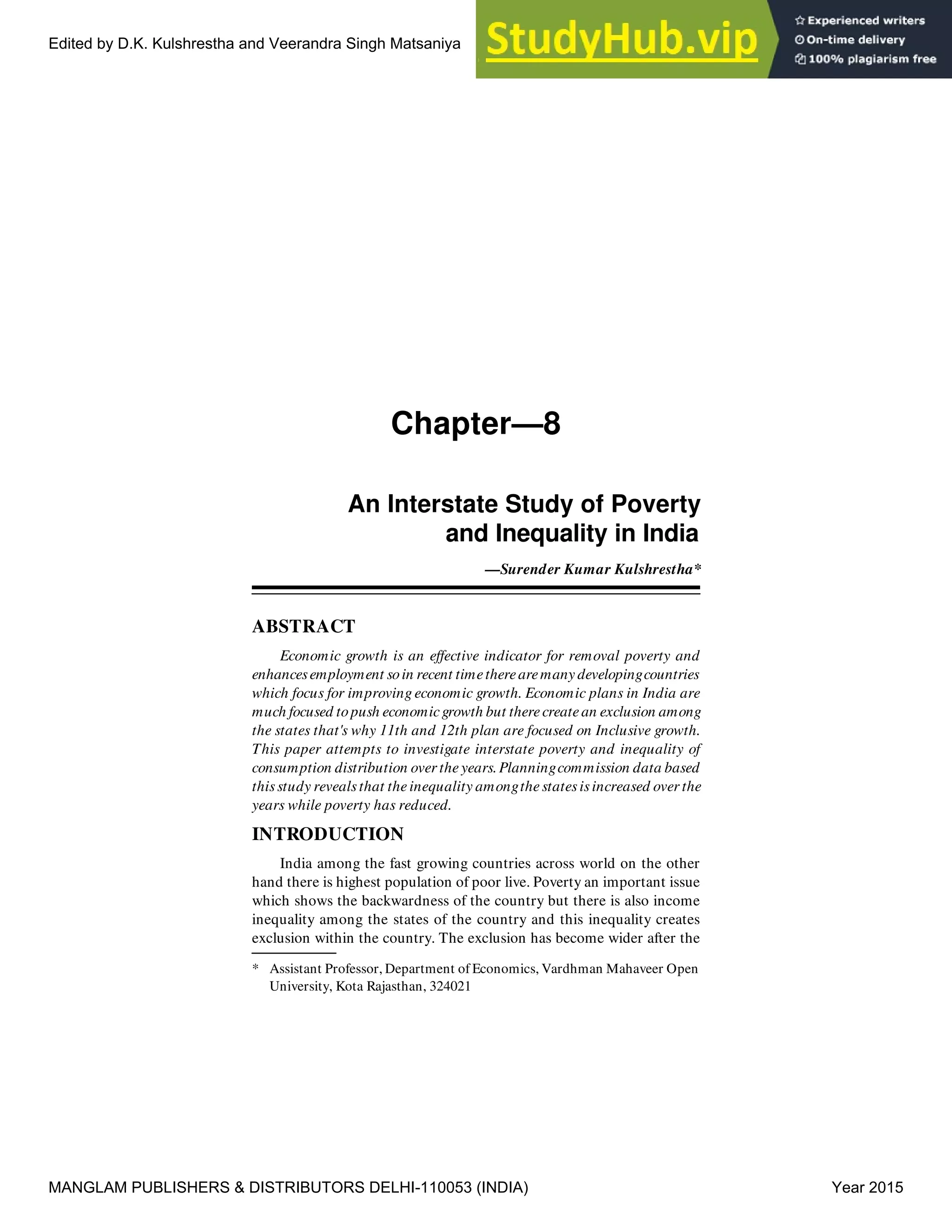 An Interstate Study Of Poverty And Inequality In India | PDF