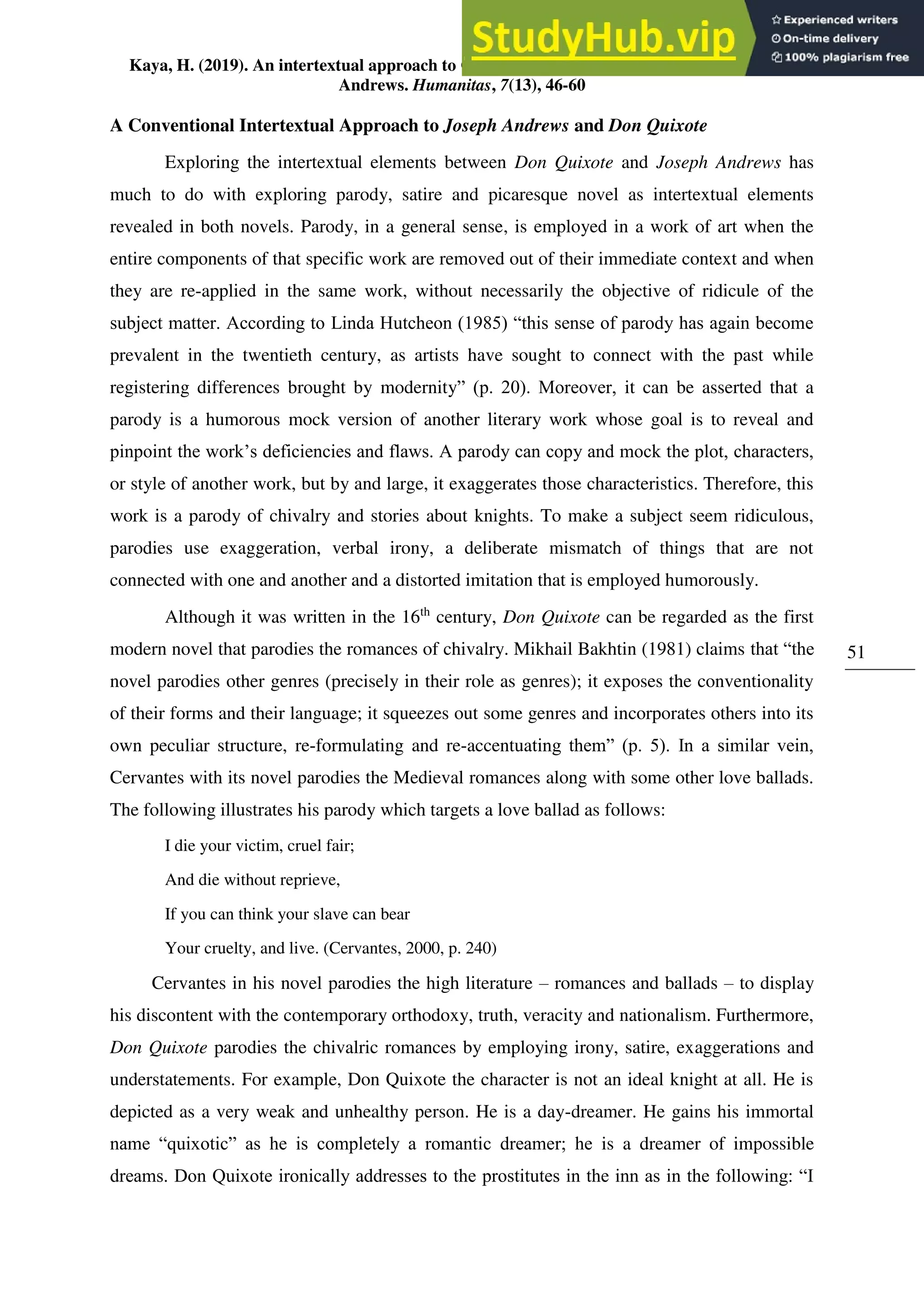 AN INTERTEXTUAL APPROACH TO CERVANTES DON QUIXOTE AND FIELDING S JOSEPH ...