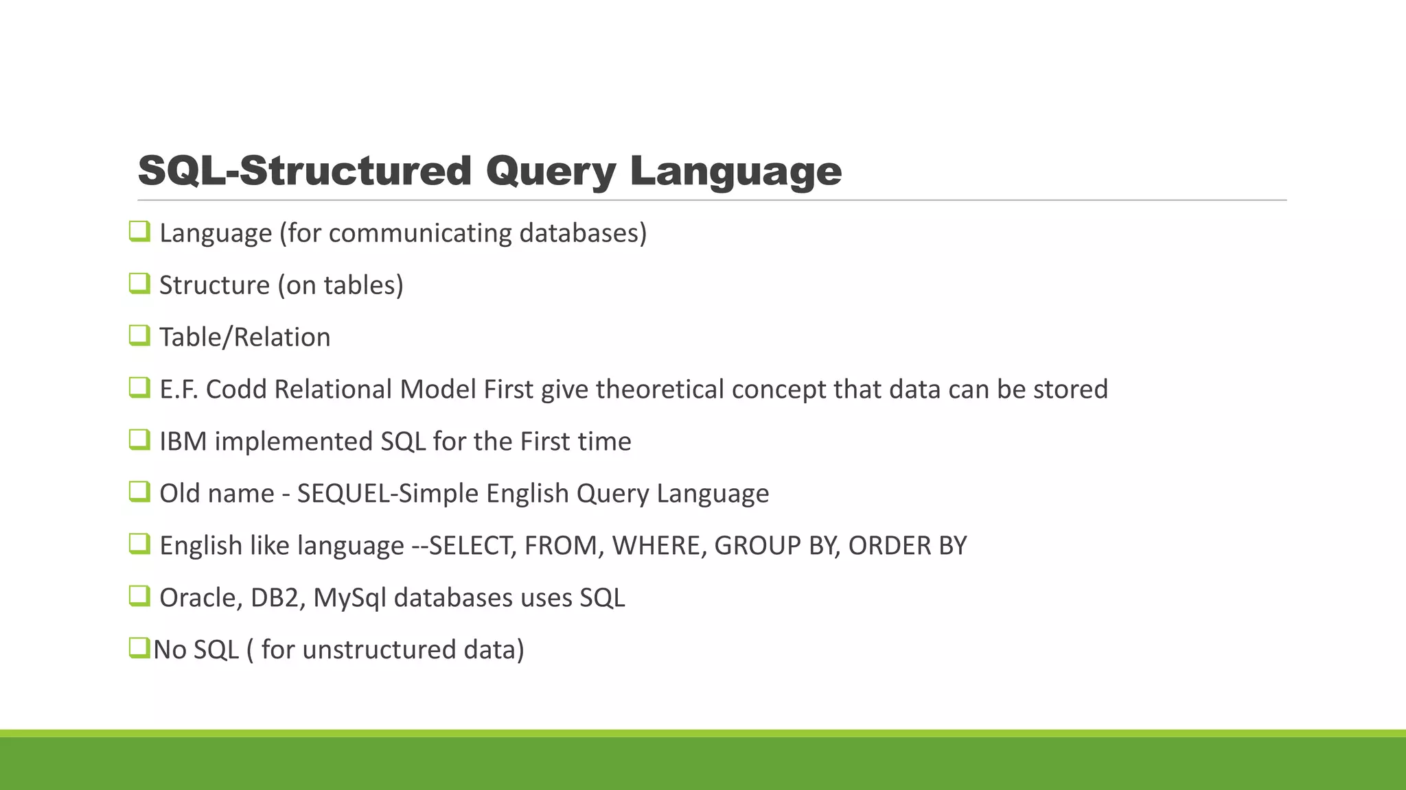 An intoduction to sql and its components | PPTX