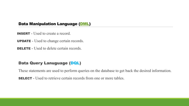 An intoduction to sql and its components | PPTX | Databases | Computer ...